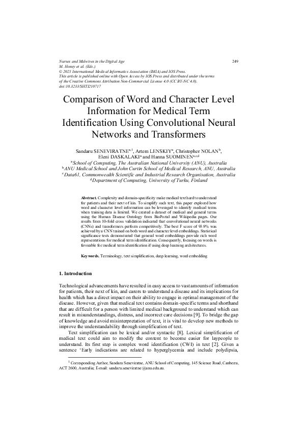 (PDF) Comparison of Word and Character Level Information for Medical ...