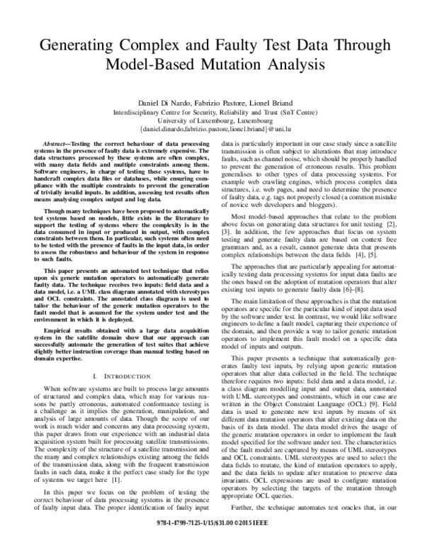 Pdf Generating Complex And Faulty Test Data Through Model Based