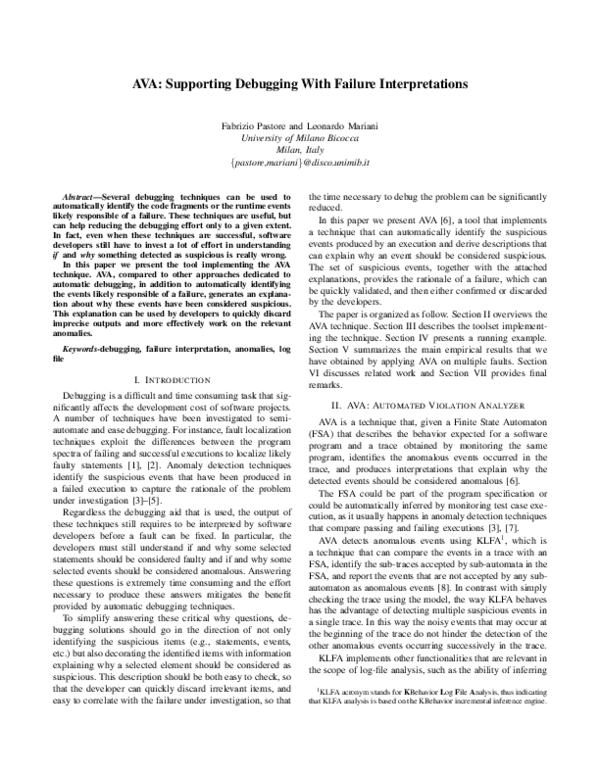 (PDF) AVA: Supporting Debugging with Failure Interpretations