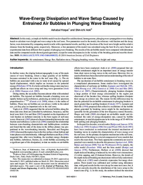 (PDF) Wave-Energy Dissipation and Wave Setup Caused by Entrained Air ...
