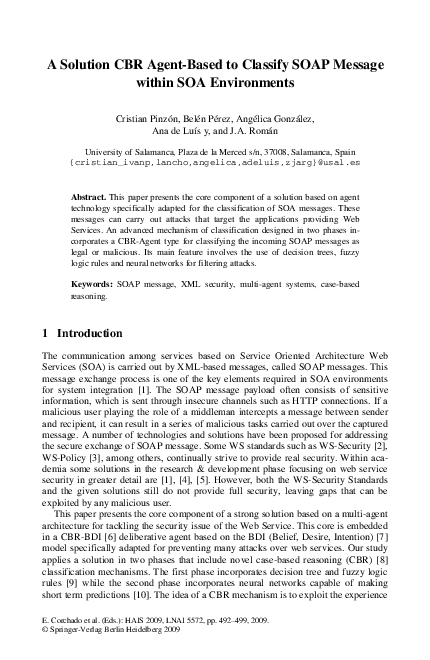 (PDF) A Solution CBR Agent-Based to Classify SOAP Message within SOA Environments | JESÚS ÁNGEL ...