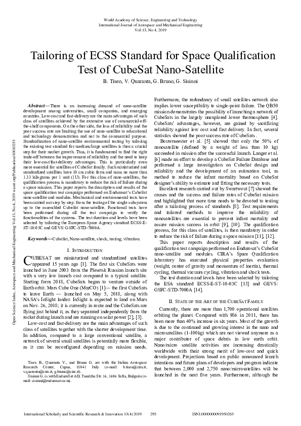 (PDF) Tailoring of ECSS Standard for Space Qualification Test of ...