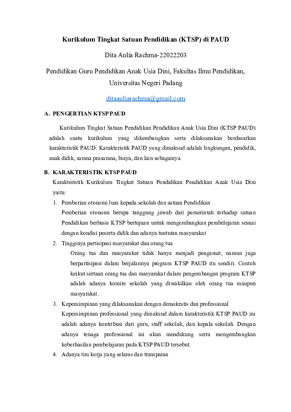 (DOC) Kurikulum Tingkat Satuan Pendidikan (KTSP) di PAUD