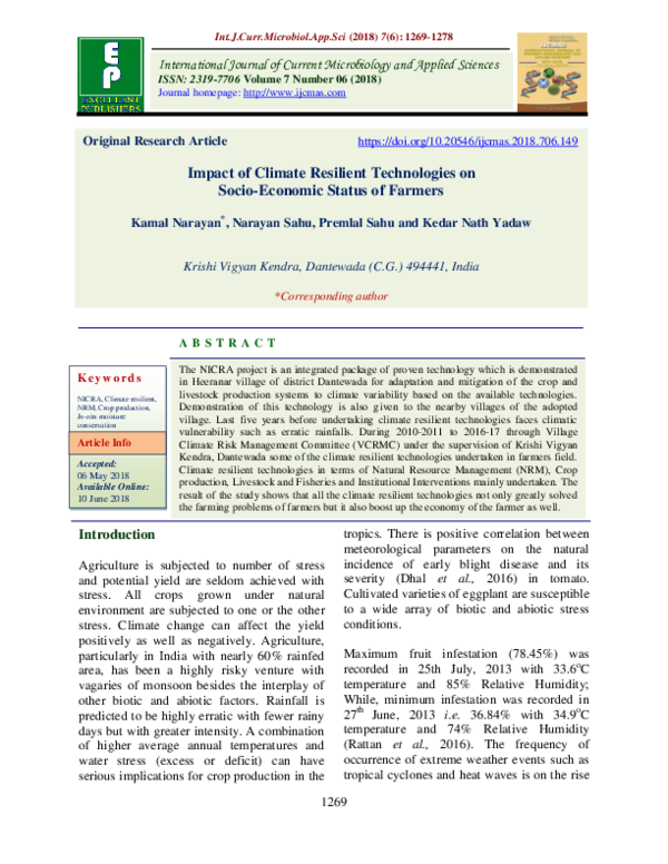 (PDF) Impact of Climate Resilient Technologies on Socio-Economic Status ... (PDF) Impact of Climate Resilient Technologies on Socio-Economic Status ...