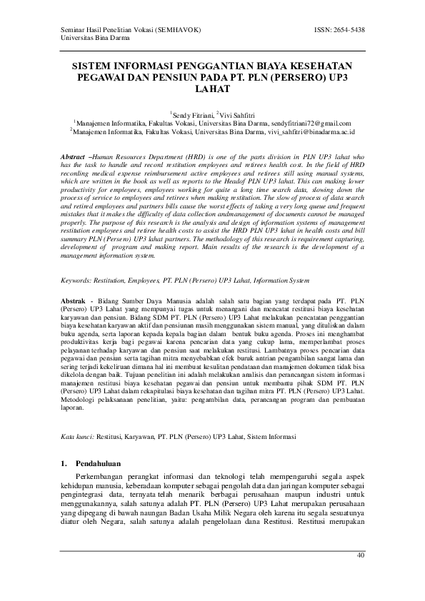 (PDF) Sistem Informasi Penggantian Biaya Kesehatan Pegawai Dan Pensiun Pada Pt. PLN (Persero ...