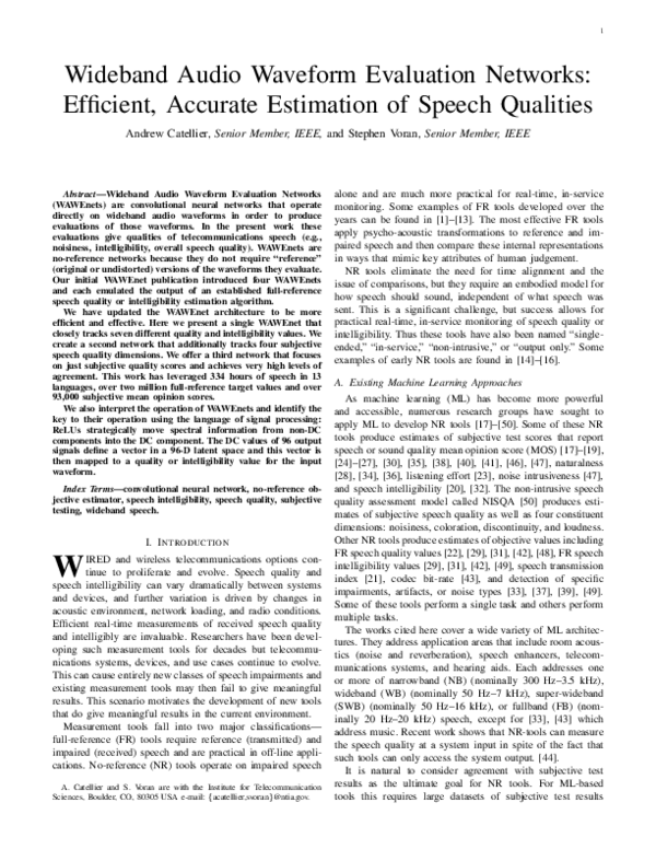 (PDF) Wideband Audio Waveform Evaluation Networks: Efficient, Accurate Estimation of Speech ...