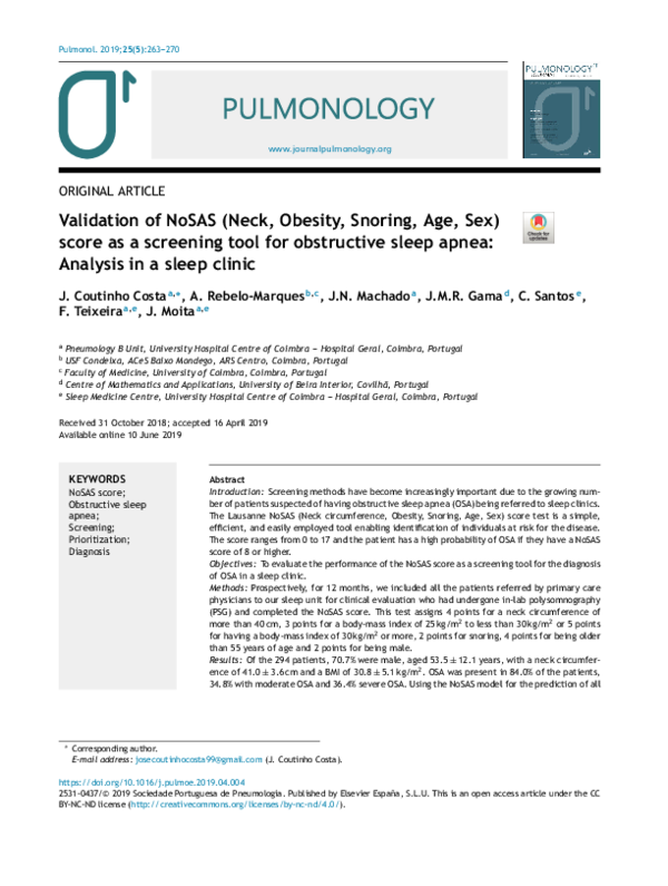 Pdf Validation Of Nosas Neck Obesity Snoring Age Sex Score As A Screening Tool For