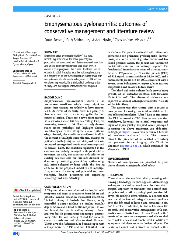 (PDF) Emphysematous pyelonephritis: outcomes of conservative management ...