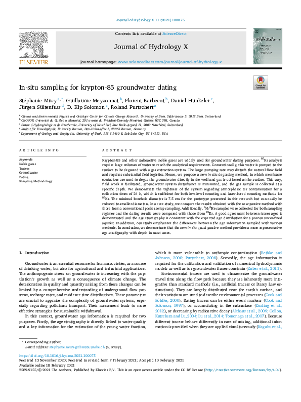 (PDF) In-situ sampling for krypton-85 groundwater dating