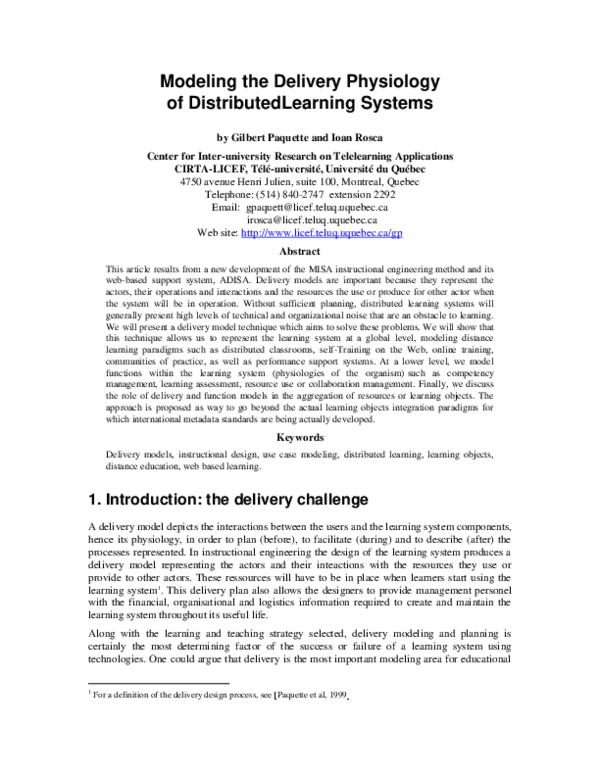 (PDF) Modeling the Delivery Physiology of Distributed Learning Systems