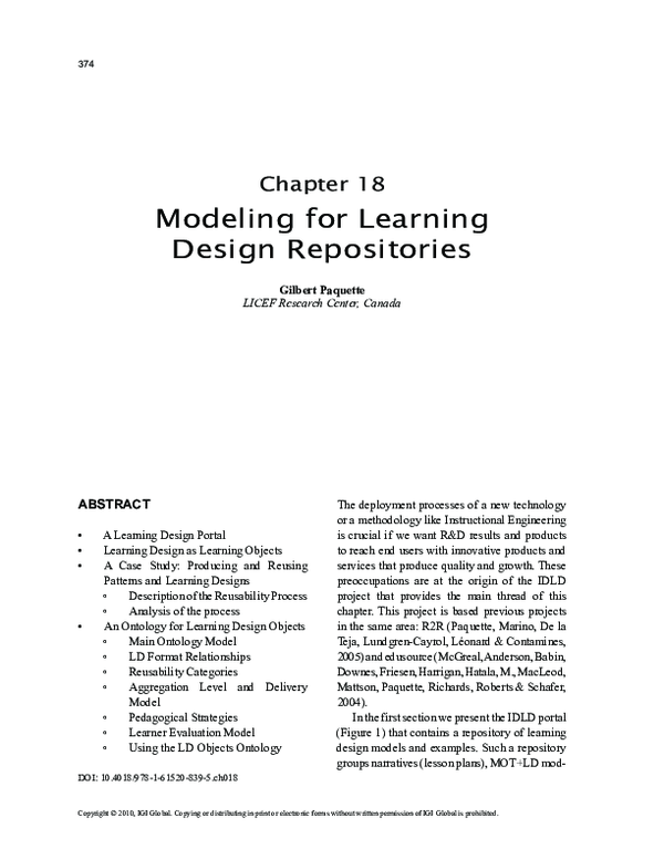 (PDF) Modeling for Learning Design Repositories | Gilbert Paquette - Academia.edu