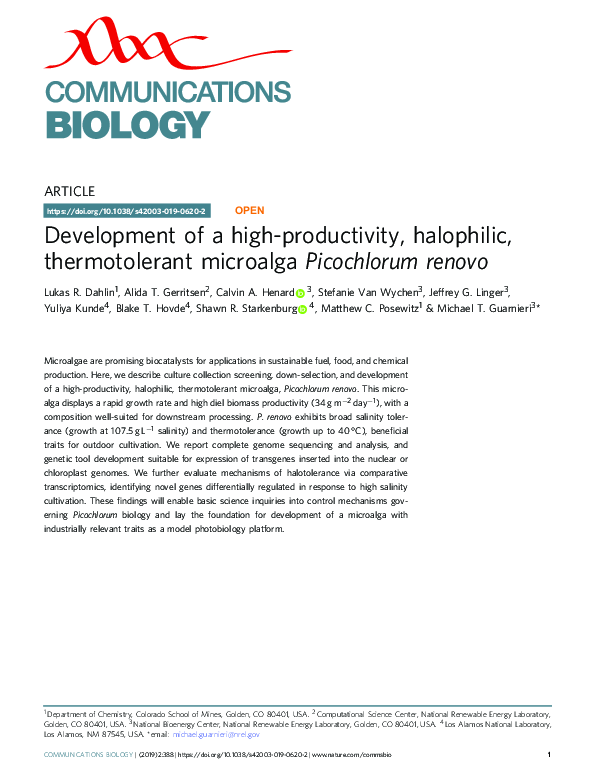 (PDF) Development of a high-productivity, halophilic, thermotolerant microalga Picochlorum ...