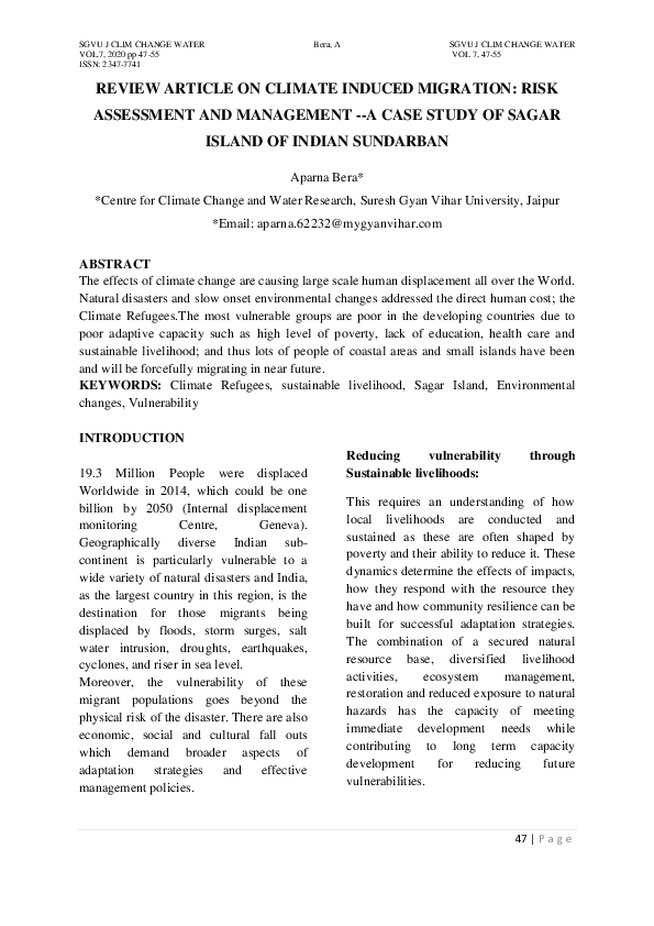 (PDF) On Climate Induced Migration: Risk Assessment and Management --A ...
