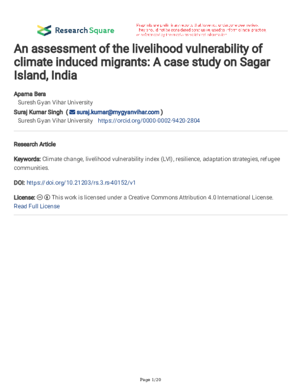 (PDF) An assessment of the livelihood vulnerability of climate induced migrants: A case study on ...
