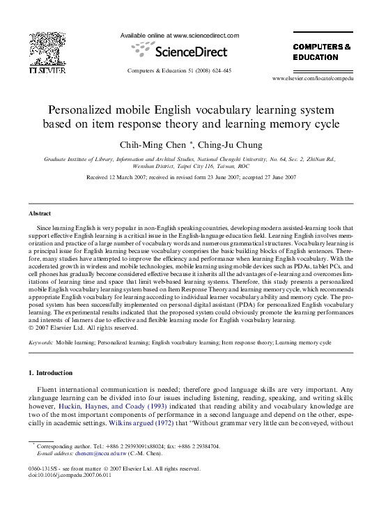 (PDF) Personalized mobile English vocabulary learning system based on item response theory and ...