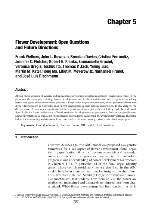 (PDF) Flower development: open questions and future directions