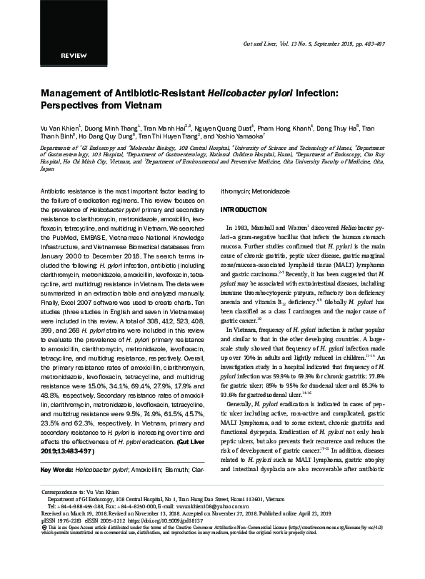 (PDF) Management of Antibiotic-Resistant Helicobacter pylori Infection ...