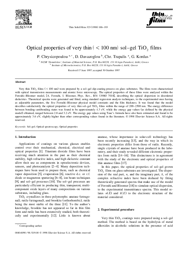 (PDF) Optical properties of very thin