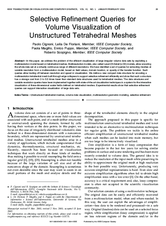 Pdf Selective Refinement Queries For Volume Visualization Of Unstructured Tetrahedral Meshes