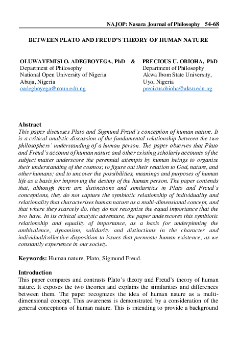 (PDF) BETWEEN PLATO AND FREUD'S THEORY OF HUMAN NATURE