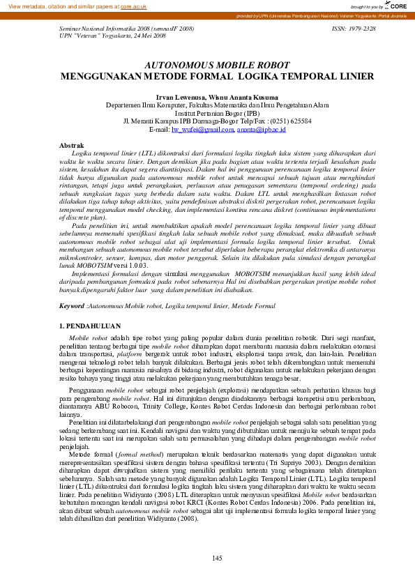 (PDF) Autonomous Mobile Robot Menggunakan Metode Formal Logika Temporal Linier
