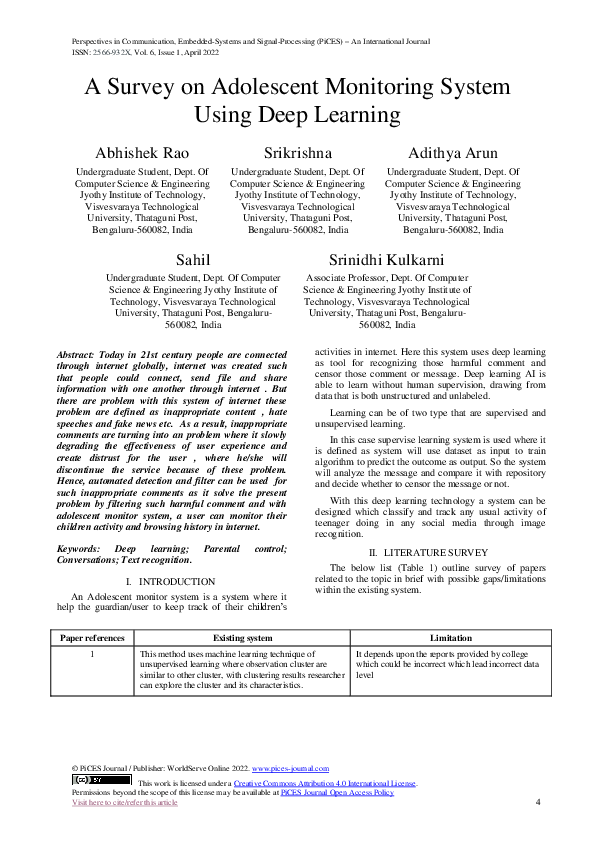 (PDF) A Survey on Adolescent Monitoring System Using Deep Learning