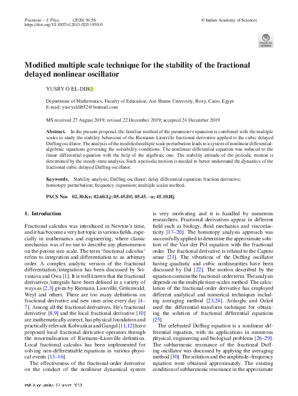 (PDF) Modified multiple scale technique for the stability of the ...