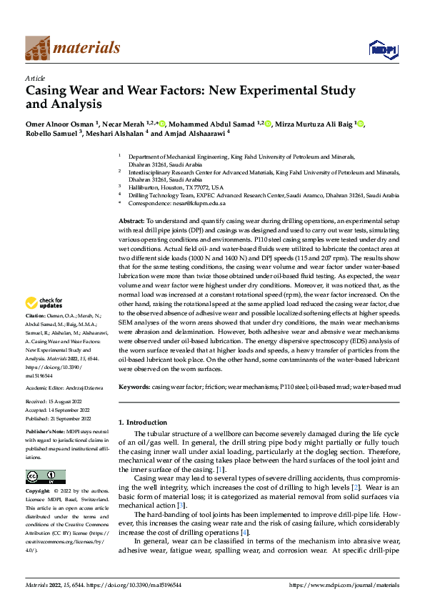 (PDF) Casing Wear and Wear Factors: New Experimental Study and Analysis