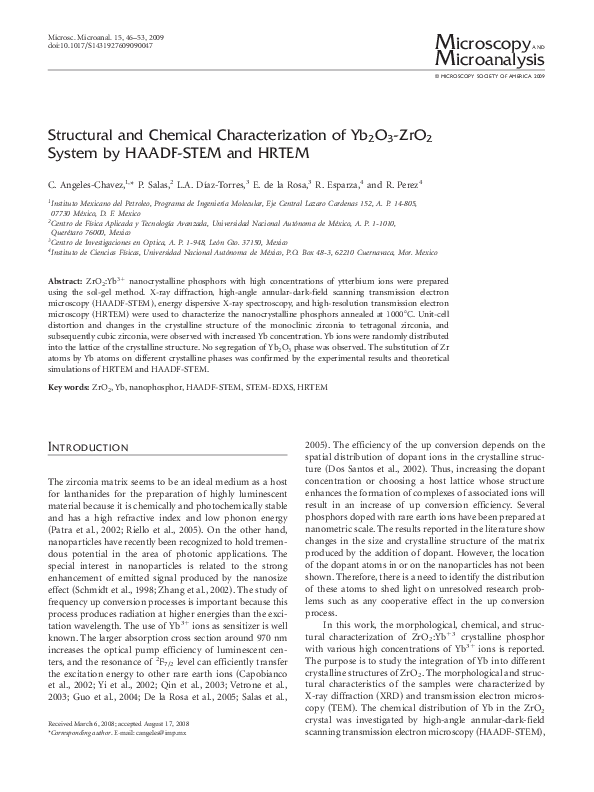 (PDF) Structural and Chemical Characterization of Yb2O3-ZrO2 System by ...
