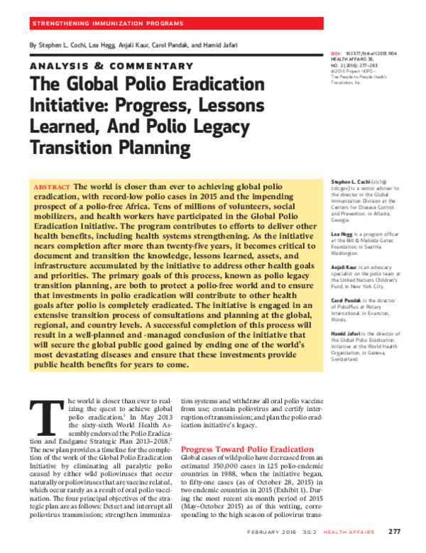 (PDF) The Global Polio Eradication Initiative: Progress, Lessons ... (PDF) The Global Polio Eradication Initiative: Progress, Lessons ...