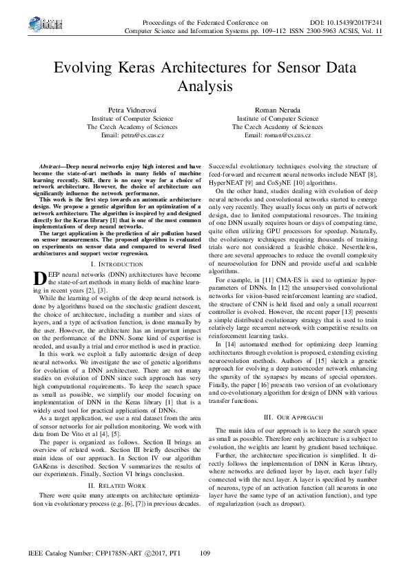Pdf Evolving Keras Architectures For Sensor Data Analysis