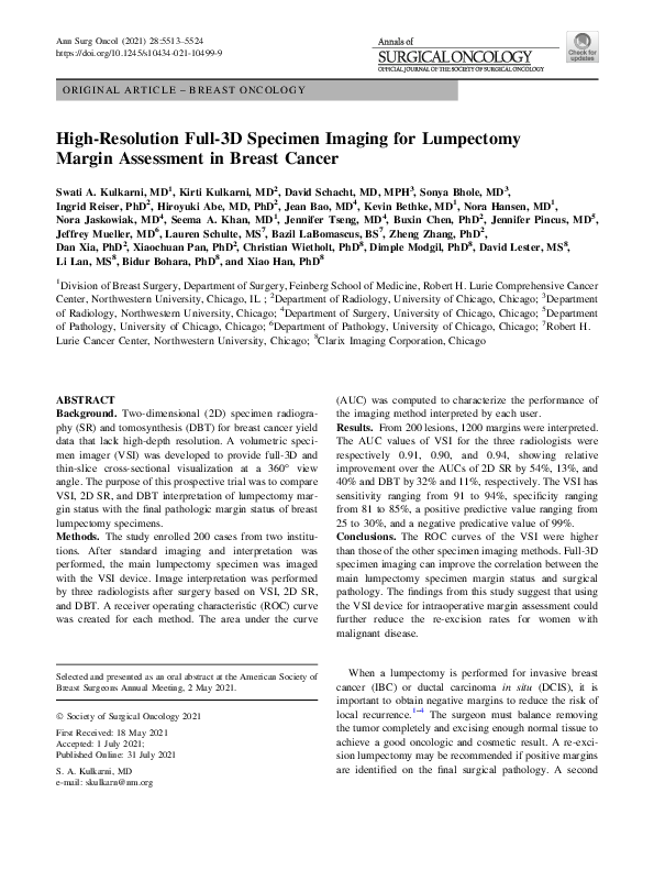 (PDF) High-Resolution Full-3D Specimen Imaging for Lumpectomy Margin ...