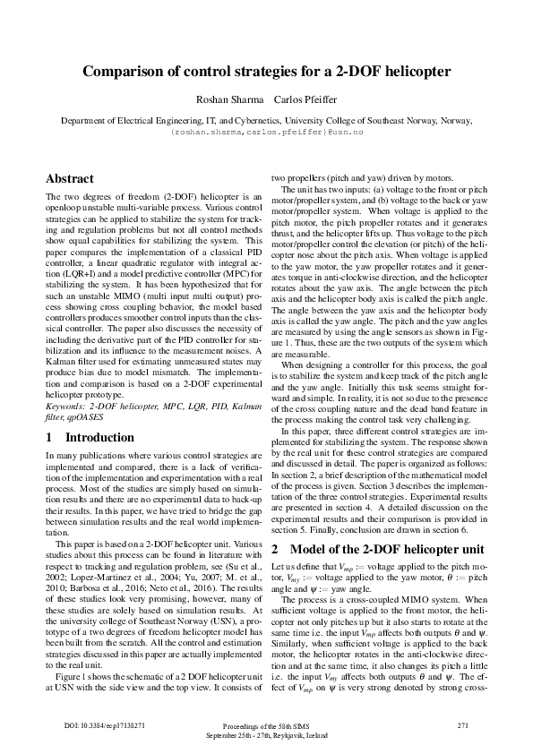 (PDF) Comparison of control strategies for a 2 DOF helicopter