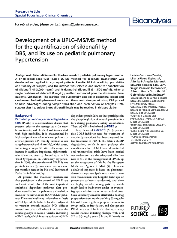 Pdf Development Of A Uplcmsms Method For The Quantification Of Sildenafil By Dbs And Its