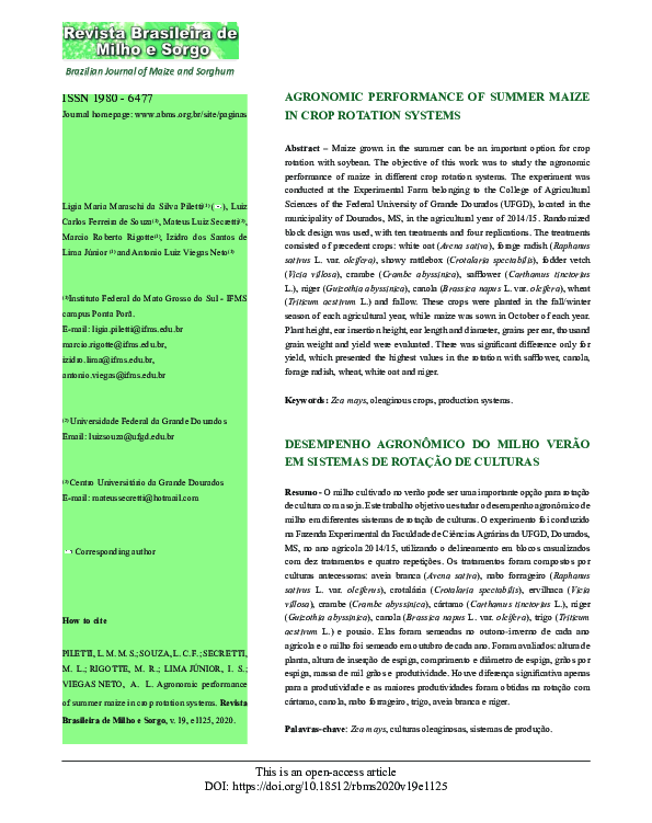 (PDF) Agronomic Performance of Summer Maize in Crop Rotation Systems