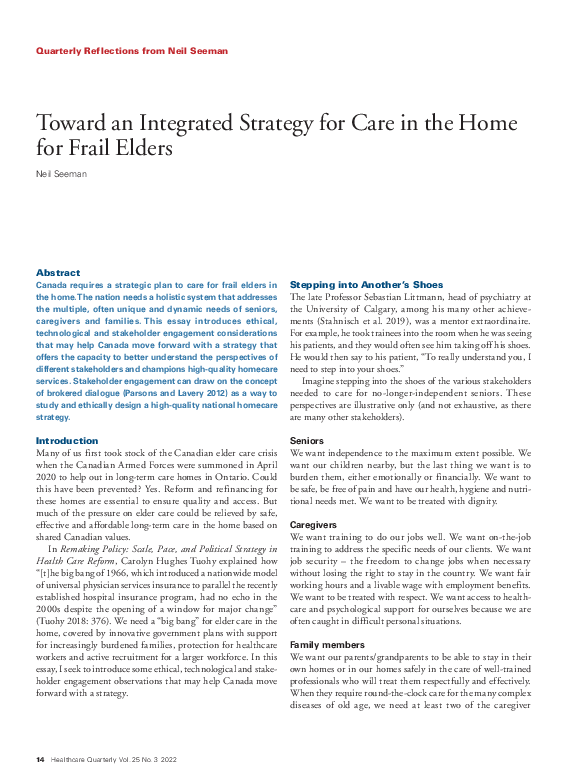 (PDF) Integrated Home Care Strategy for Canada's Frail Elders