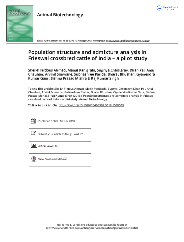 (PDF) Population structure and admixture analysis in Frieswal crossbred cattle of India - a ...
