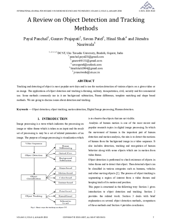Pdf A Review Of Object Detection And Tracking Methods