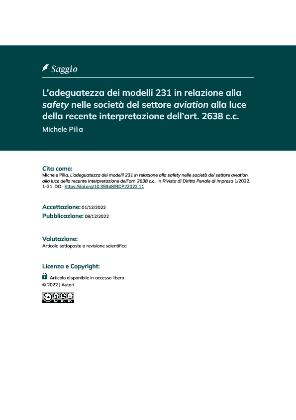 (PDF) L’adeguatezza dei modelli 231 in relazione alla safety nelle ...