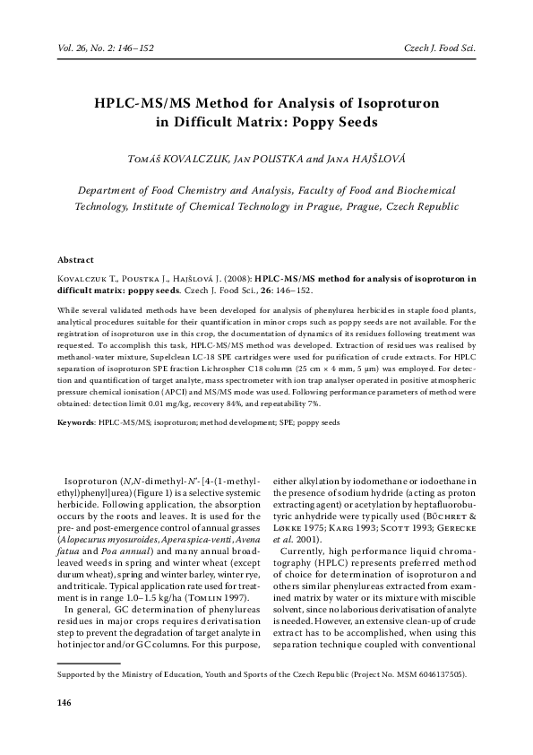 (PDF) HPLC-MS/MS method for analysis of isoproturon in difficult matrix ...