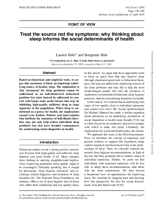 (PDF) Treat the source not the symptoms: why thinking about sleep ...