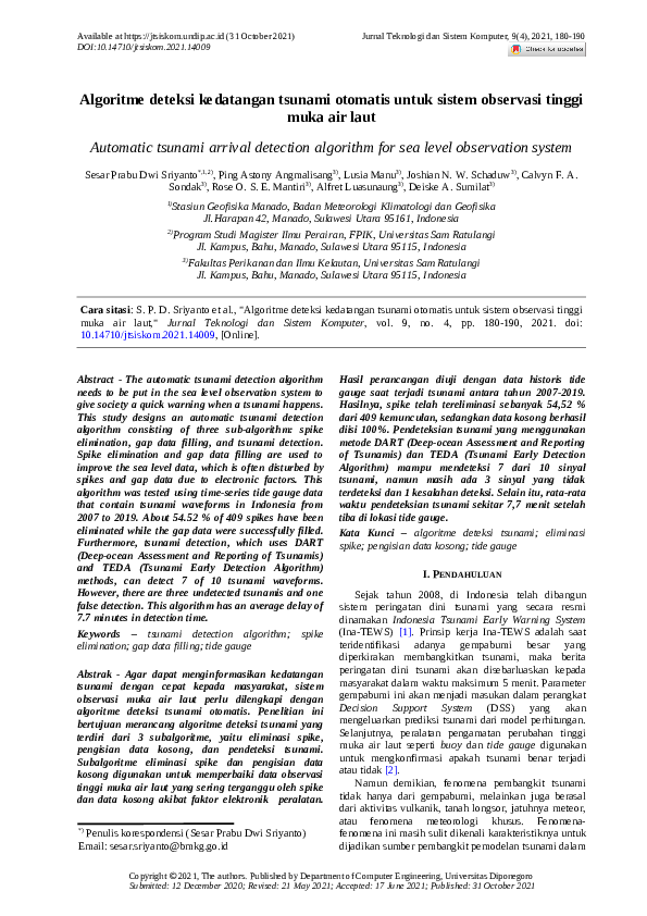 Pdf Automatic Tsunami Arrival Detection Algorithm For Sea Level