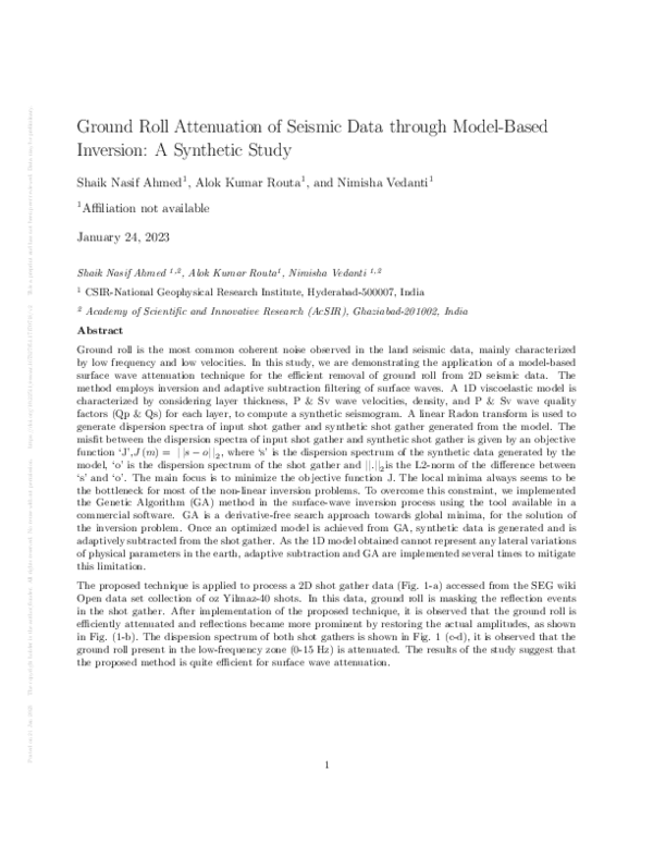 (PDF) Ground Roll Attenuation of Seismic Data through Model-Based Inversion: A Synthetic Study