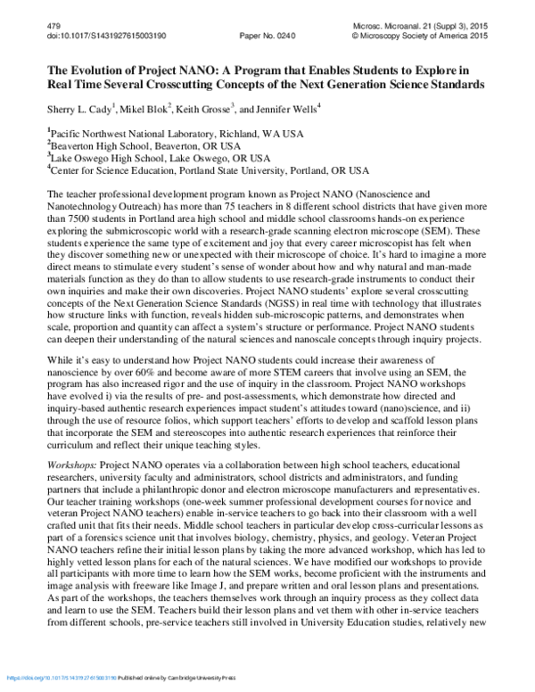 (PDF) The Evolution of Project NANO: A Program that Enables Students to ...