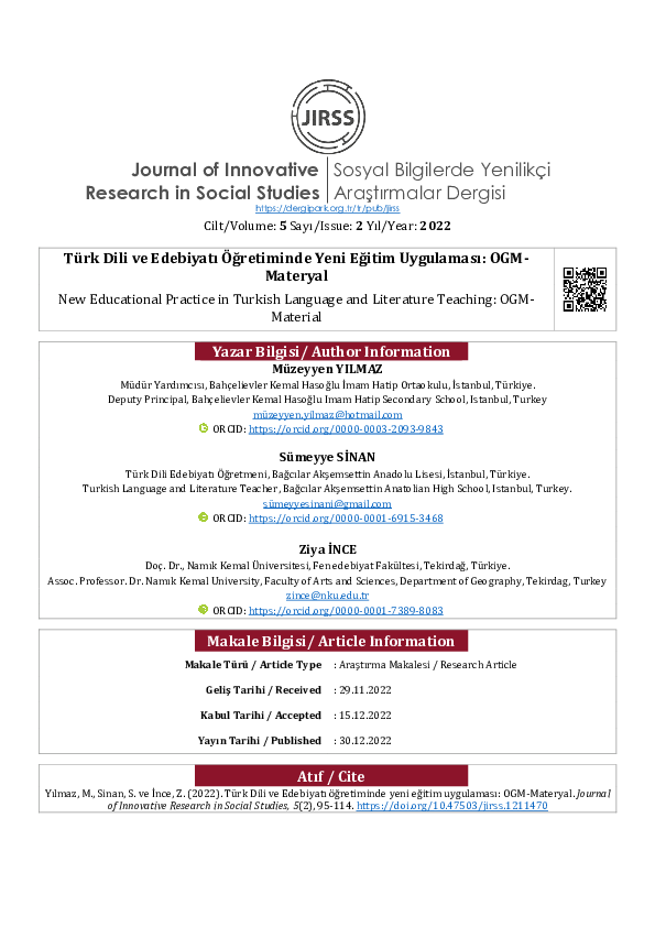 (PDF) Türk Dili ve Edebiyatı Öğretiminde Yeni Eğitim Uygulaması: OGM ...
