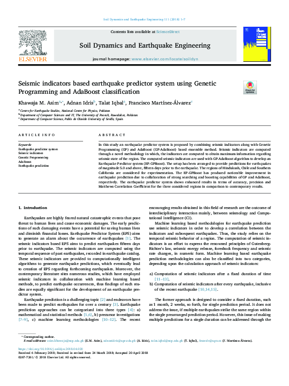 (PDF) Seismic indicators based earthquake predictor system using Genetic Programming and ...