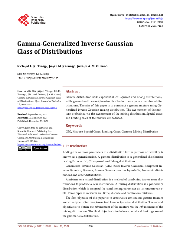 Pdf Gamma Generalized Inverse Gaussian Class Of Distributions