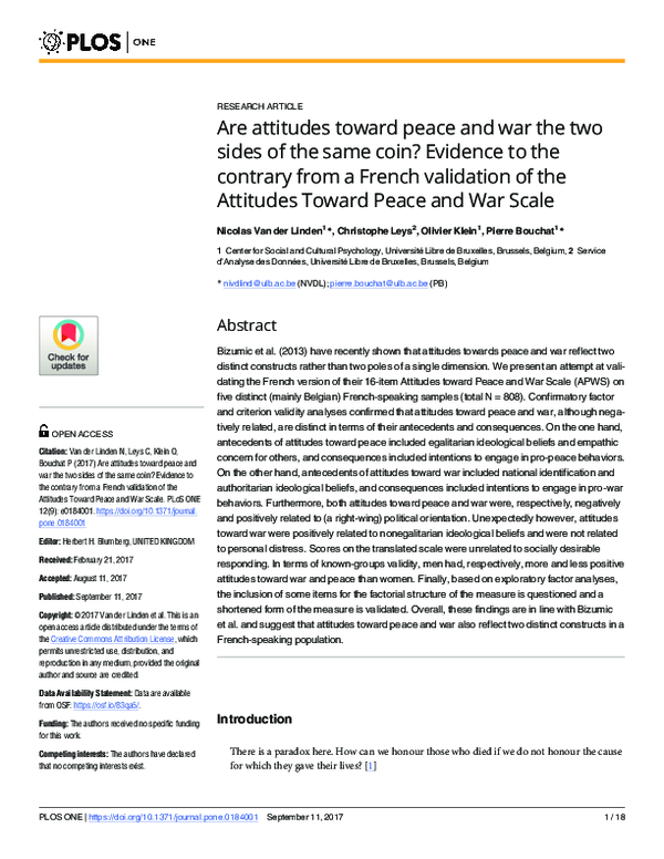 (PDF) Are attitudes toward peace and war the two sides of the same coin ...