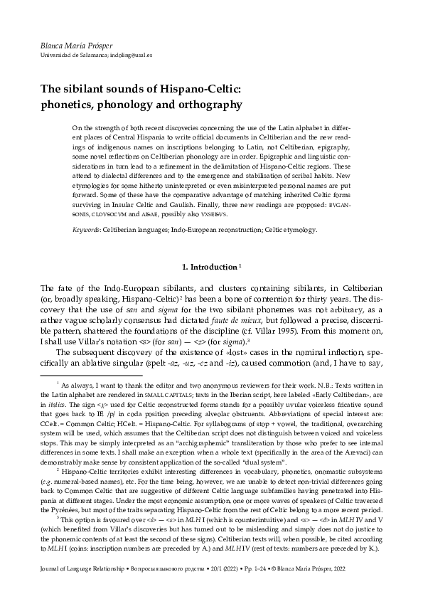 (PDF) The sibilant sounds of Hispano-Celtic: phonetics, phonology and ...