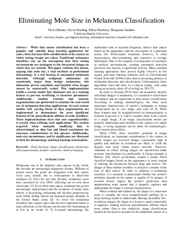 (PDF) Eliminating Mole Size in Melanoma Classification